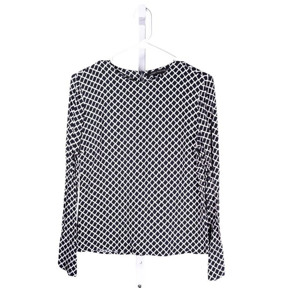 Zara | Tops | Zara Womens Blouse Blue White Geometric Zipper Long ...